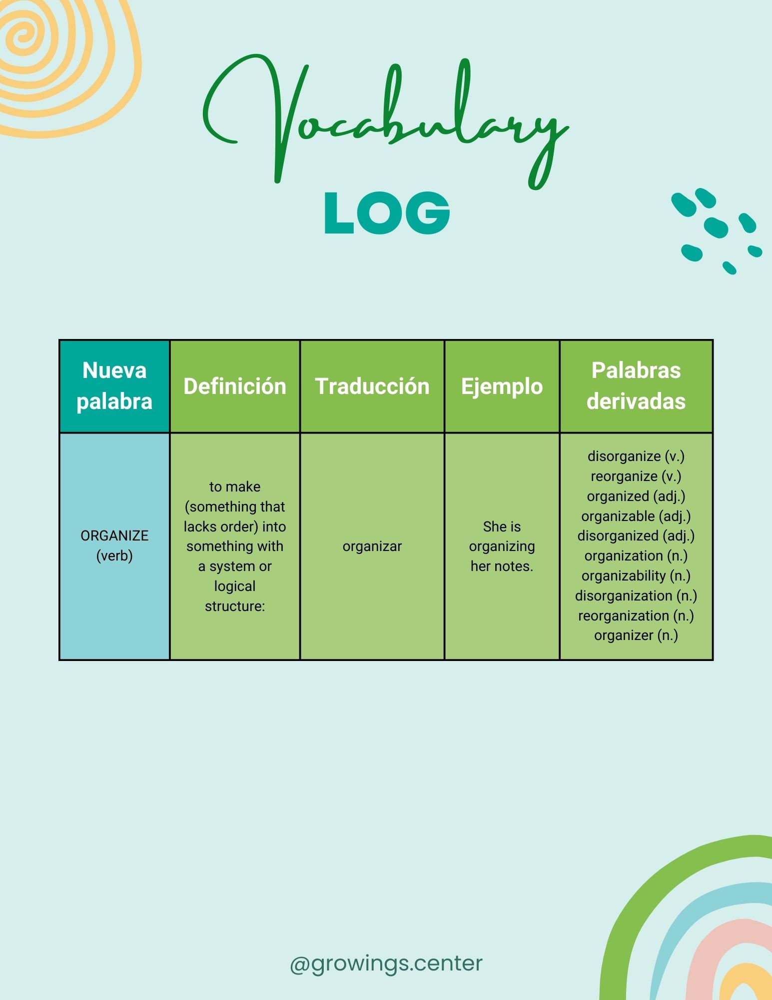 Crea tu propio Vocabulary Log – Growings